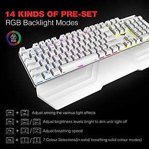 Havit Mechanical Keyboard and Mouse Combo RGB Gaming 104 Keys Blue Switches Wired USB Keyboards with Detachable Wrist Rest, Programmable Gaming Mouse for PC Gamer Computer Desktop (White) (Renewed)