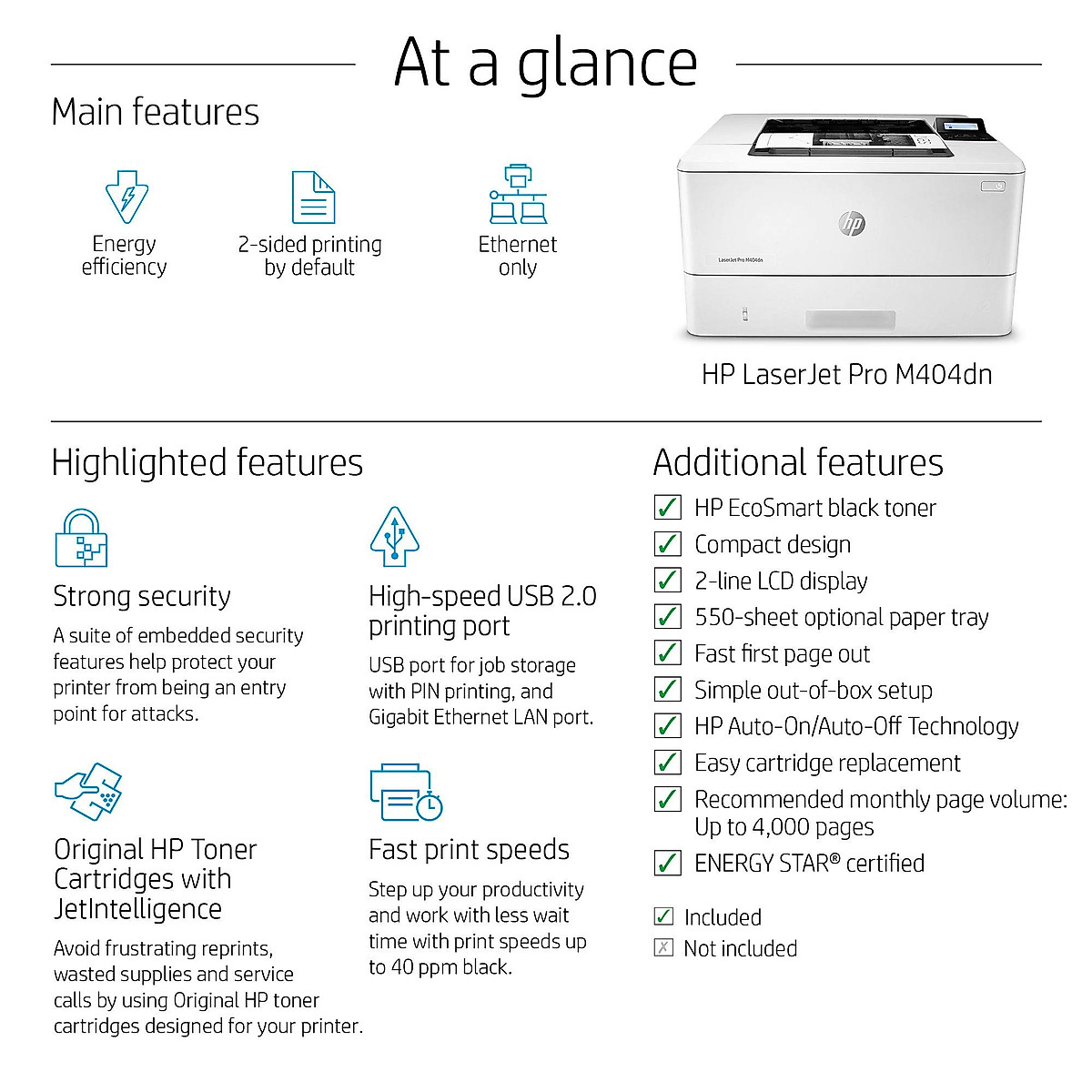 HP Laserjet Pro M404dn Monochrome Laser Printer with Built-in Ethernet & Double-Sided Printing, Amazon Dash Replenishment Ready (W1A53A) (Renewed)