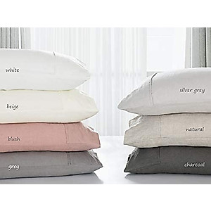 meadow park 100% Stone Washed Linen Sheets with Pillow Cases, King Size 4 Pcs Set, Deep Pocket, Soft and Breathable Fabric, Cool Night Sleep Comfort, White Color