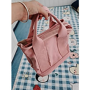 Canvas Tote Bag Women Small Mini Tote Bag Zipper Satchel Crossbody Shoulder Handbags Purse Pink