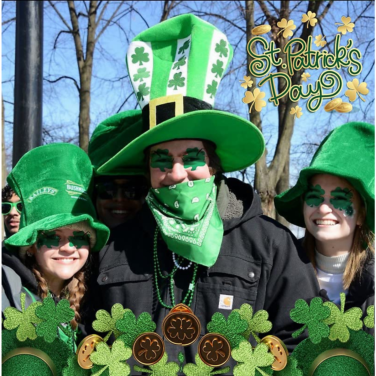 LASPOR St. Patrick's Day Irish Shamrock Sunglasses for Women Men Green Lucky Leprechaun for Costume Accessories (Clover Dark Green)