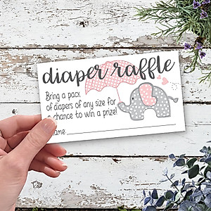 Pink Elephant Diaper Raffle Tickets (50 Count) - Girl Baby Shower Game