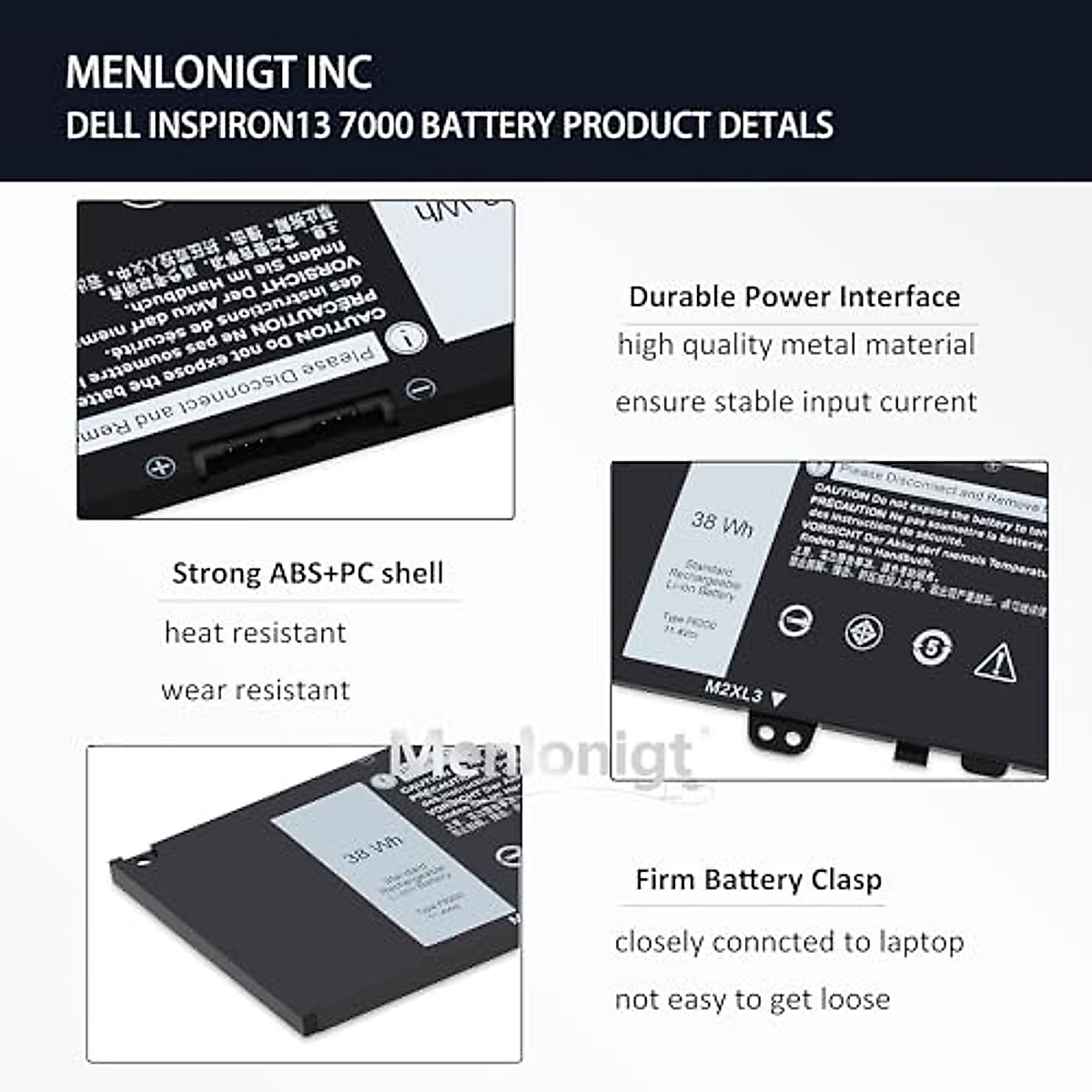 New 38Wh F62GO Battery Replacement for Dell Inspiron 13 7000 7373 7386 2-in-1 7370 7380 5370 P83G P87G P91G P83G001 P83G002 P91G001 P87G001 Vostro 13 5370 Series 39DY5 039DY5 RPJC3 0RPJC3 11.4V