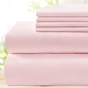 BYSURE 6 Pieces Bed Sheets Set(Queen, Light Pink) - Super Soft 1800 Thread Count 100% Microfiber Sheets with Deep Pockets, Wrinkle & Fade Resistant