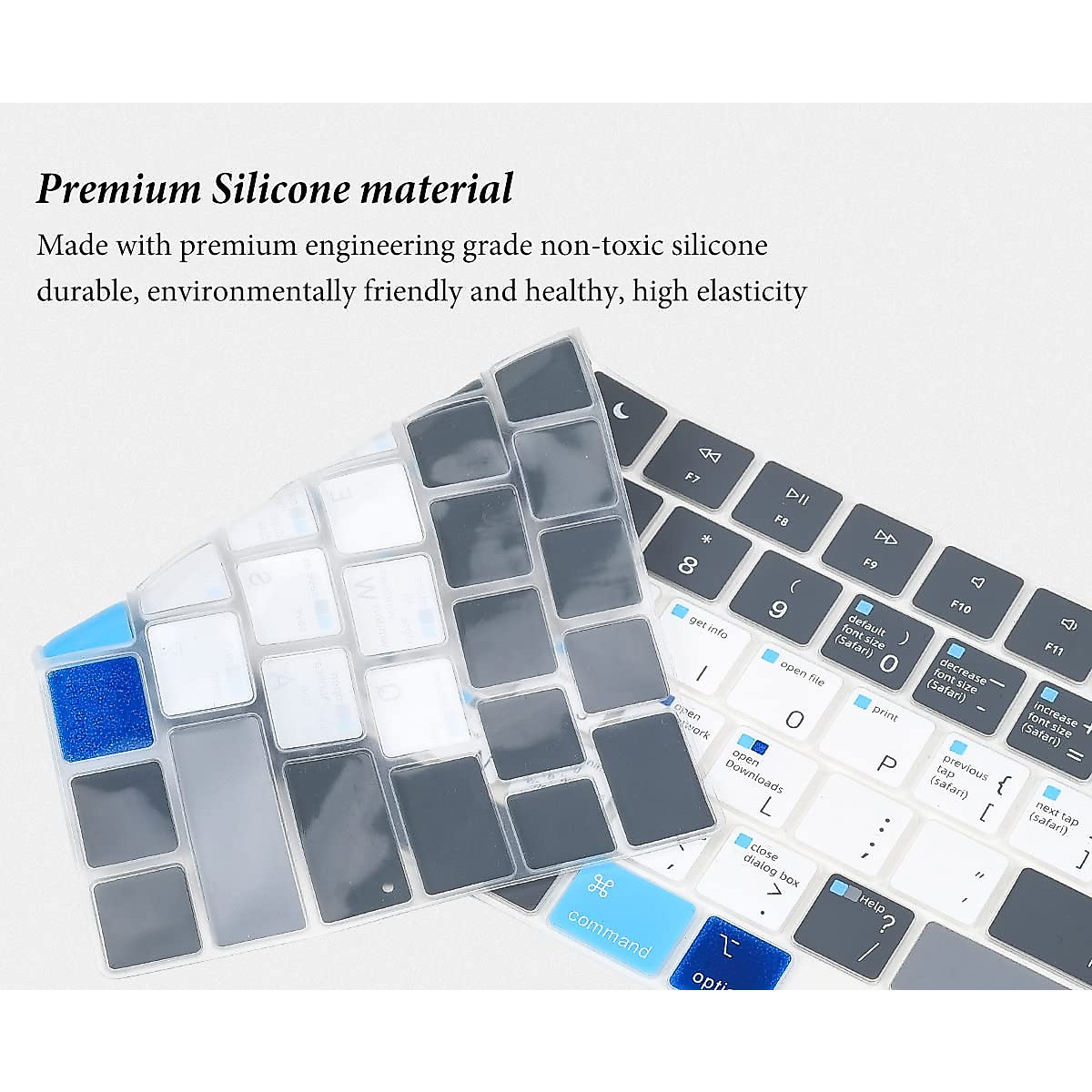 Keyboard Cover with MAC OS Shortcut Hot Keys for Apple MacBook Pro 14 inch A3112 A3401 A3185 A2442 A2918 A2992 2024 2023/Pro 16 inch A3403 A3186 A2991 M4 M3 M2,MacBook Air 13.6" 15.3" Skin-Blue&White