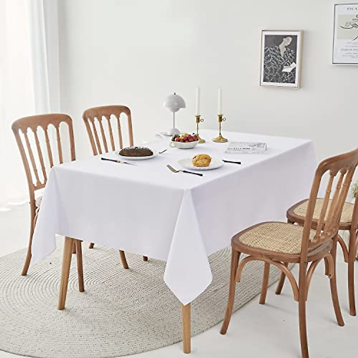 Romanstile Rectangle Tablecloth - Waterproof and Wrinkle Resistant Washable Polyester Table Cloth for Kitchen Dining/Party/Wedding Indoor and Outdoor Use (60 x 84 inch, White)
