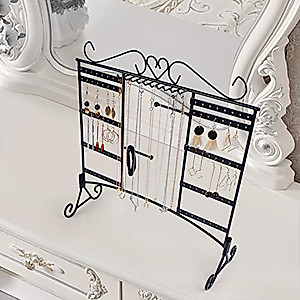 ComCreate Jewelry Organizer Stand with Removable Foot Large Capacity Jewelry Stand with 80 Holes/10 Hooks and 2 Crossbars