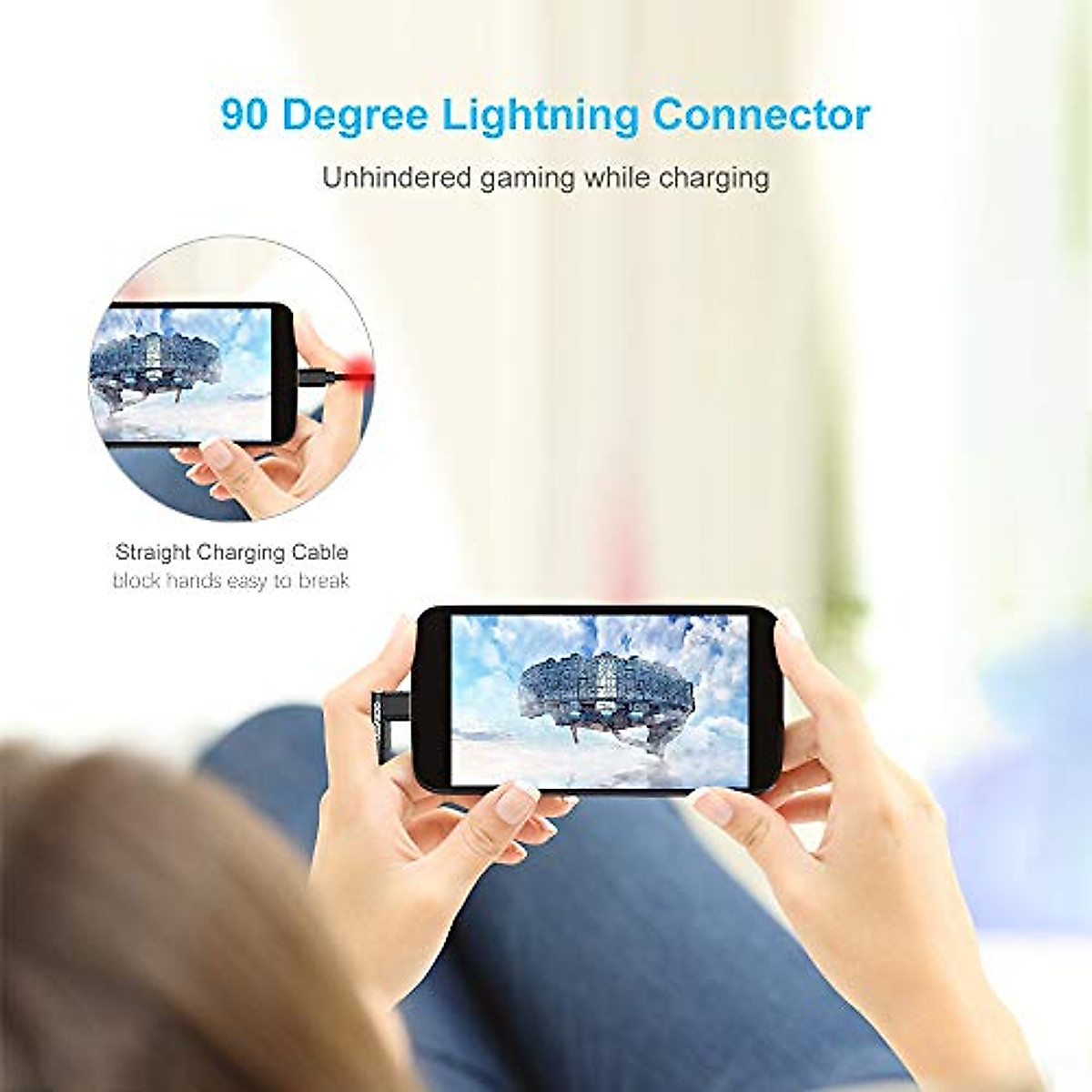 aceyoon 2 Pack 1ft Lightning Cable Right Angle, MFi Certified iPhone Charger Cable, Braided Lightening Charger Cables and Data Sync for iPhone 14/13/12/11, XS Max/XR/XS/X, 8/7/6, iPad