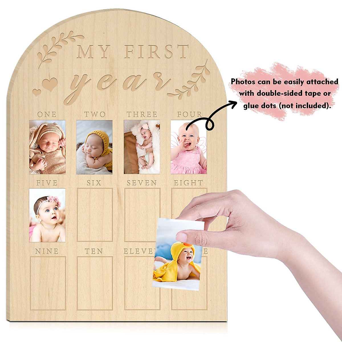 hongpar My First Year Photo Display Wood Board Baby's First Year Photo Frame Milestone Board 12 Months Baby Picture Frame 1st Birthday Nursery Decorations for Boy Girl Baby Keepsake Gift for Mom