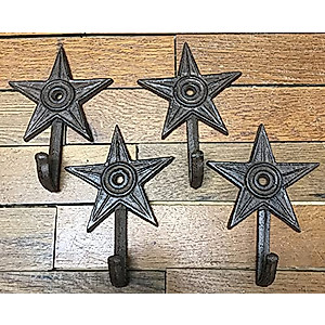 4 Star Western Coat Hooks Tack Hat Wall Hanger Rustic Iron Barn Key Americana