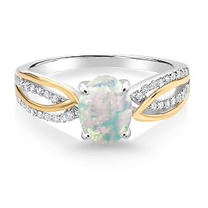 Gem Stone King 925 Sterling Silver and 10K Yellow Gold 8X6MM Oval Gemstone Birthstone and White Lab Grown Diamond Engagement Ring For Women | Available In Size 5, 6, 7, 8, 9