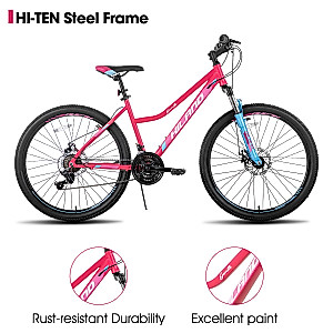 HH HILAND 26 Inch Womens Mountain Bike, with Step-Through Frame, 21 Speeds, Suspension Fork MTB, Bicycle for Women Men Adult Pink