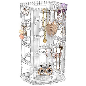 Sooyee Earring Organizer,4 Layers Earring Holder,360 Degree Acrylic Earring Holder Organizer,Jewelry Display for Earrings Bracelets Necklaces, Clear
