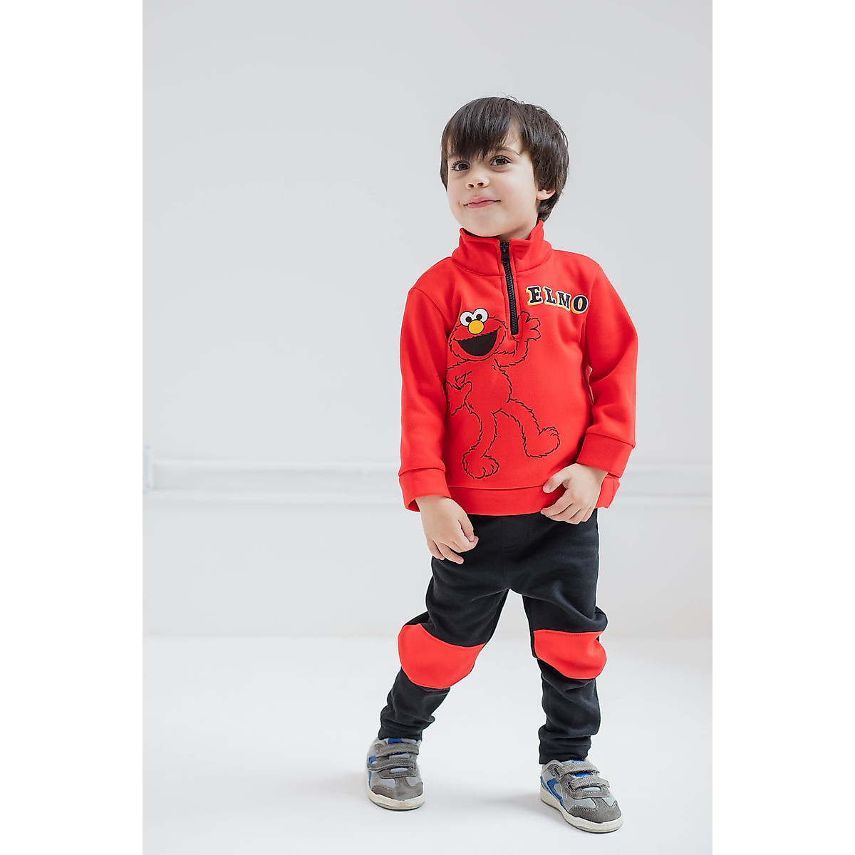 Sesame Street Elmo Infant Baby Boys Fleece Half Zip Sweatshirt and Pants Set red/black 24 Months