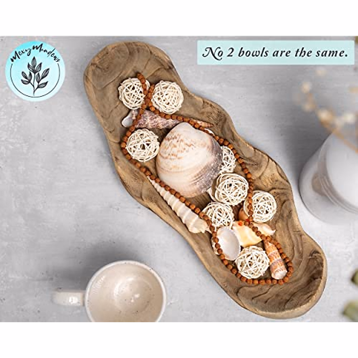 Moxy Meadows Wooden Dough Bowl - 16" long Wooden Decorative Bowl, great as a Centerpiece Bowl, Fruit Bowl, Bread Bowl or Farmhouse Décor. Add style to your home with our wooden dough bowls for décor.