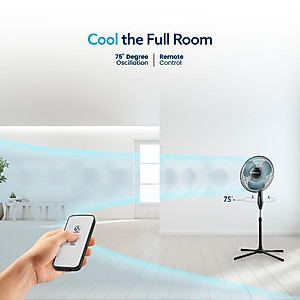 NEXAIR Oscillating 16 Inch Pedestal Stand Up Fan, Quiet Operating Room Fan With Remote Control, 3 Speed Stand Fan for Bedroom, with Adjustable Height, Standing Fan Great For Office & Living Room