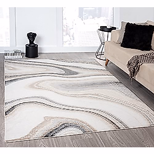 VCNY Home Charisma | Myron Collection | Abstract Marble Soft Low Pile Indoor Area Rug, 8' x 10', Cream