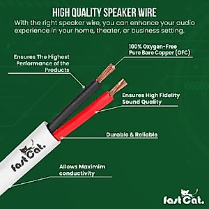 fast Cat. Speaker Wire 14 Guage 2C, UL Listed & CMR/CL3R-FT4 Rated - Speaker Cable w/PVC Jacket, 100% Oxygen-Free Pure Bare Copper - (105) HighFlex 14 Guage Wire - in-Wall Use-500ft Bulk Cable, White