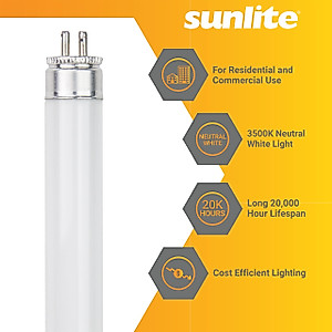 Sunlite 30257 F54T5/835/HO 4 Foot T5 Linear Fluorescent Lamp, 54 Watts, 5000 Lumens, 3500K Neutral White, Miniature G5 Bi-Pin Base, High Performance Straight Tube, 12 Pack