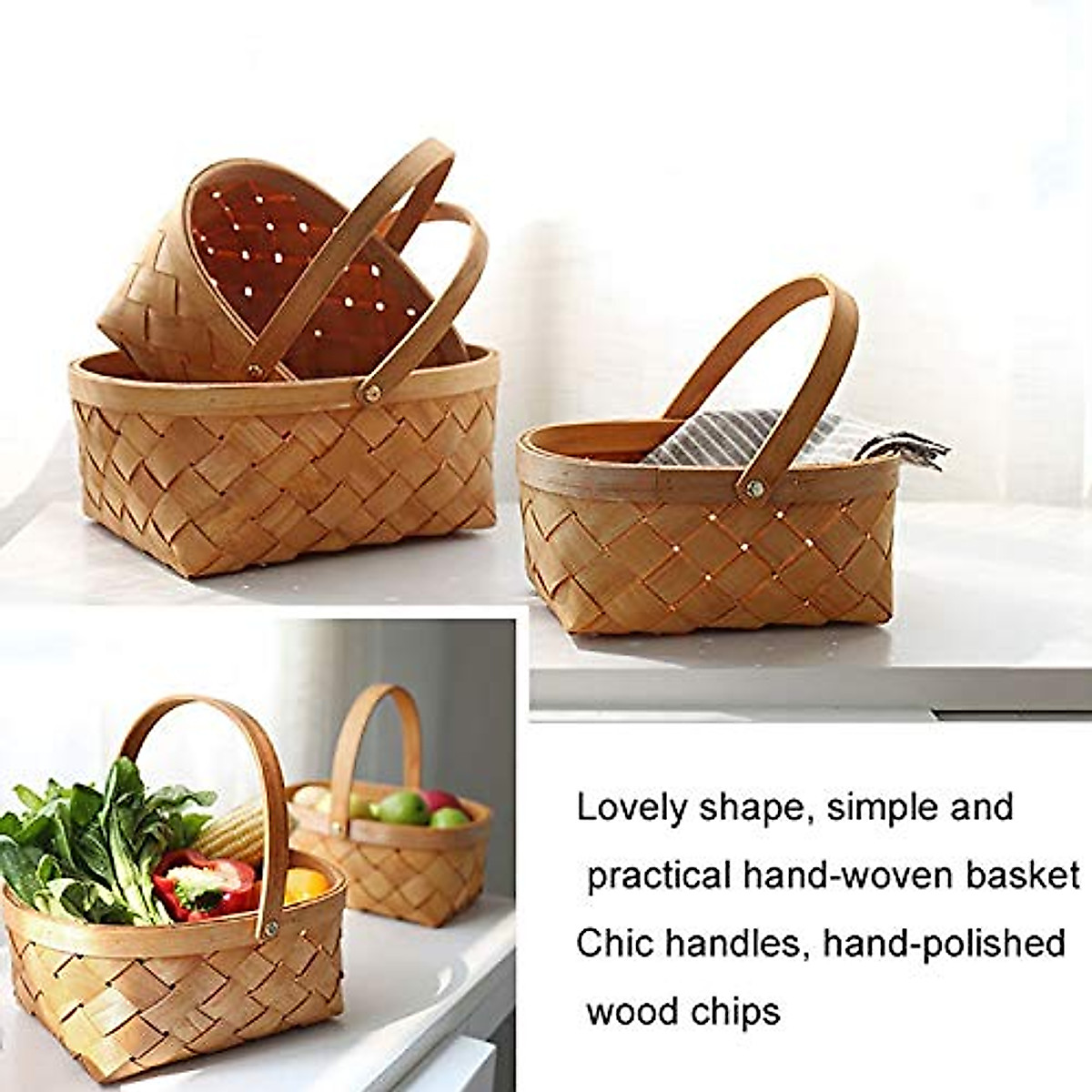 Jteyult Handmade Rattan Storage Container Storage Basket Wooden Storage Basket with Handle Storage Container