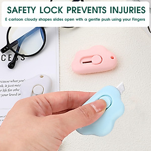 Cute Retractable Box Cutter Cloud Shaped Mini Box Cutters Utility Knives Art Cutter Package Opener Tool for Office, Home, DIY Crafts (Blue&White&Pink)