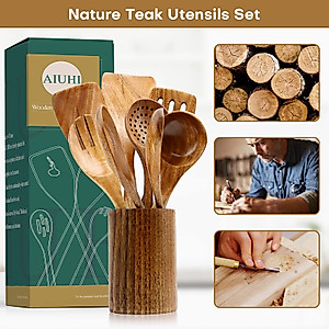 Natural Teak Wood Kitchen Utensils with Spatula and Ladle (10)
