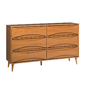 Walker Edison Lowry Mid-Century Modern Detailed-Drawer Solid Wood Dresser, 59 Inch, Caramel