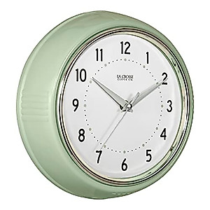 La Crosse Clock 9.5-inch Retro Diner Pistachio Green Quartz Wall Clock - 404-3024PH