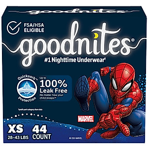 Goodnites Boys' Nighttime Bedwetting Underwear, Size Extra Small (28-43 lbs), 44 Ct (2 Packs of 22), Packaging May Vary