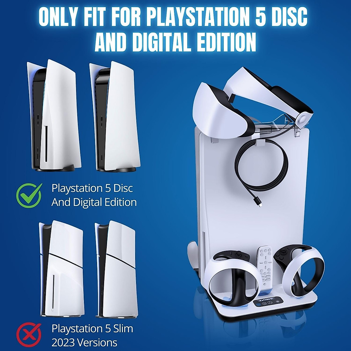 TNP Cooling Stand for PlayStation 5 with Cooling Fan & Charging Station - 4 Speed Modes Cooling Fan for PS5, Multiple Controller Charger Stand for PS5 Controllers, Display Stand for PS5 Headset