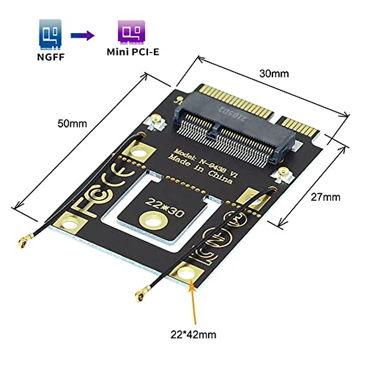 NFHK NGFF M.2 Key-A to Mini PCI-E PCI Express Converter Adapter for 9260 8265 7260 AC Card