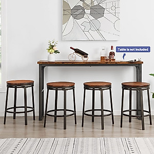 O&K FURNITURE 24-Inch Backless Swivel Bar Stools Counter Height, Industrial Stools for Kitchen Counter, Wood and Metal Bar Stool Chairs Set of 2, Dark Brown