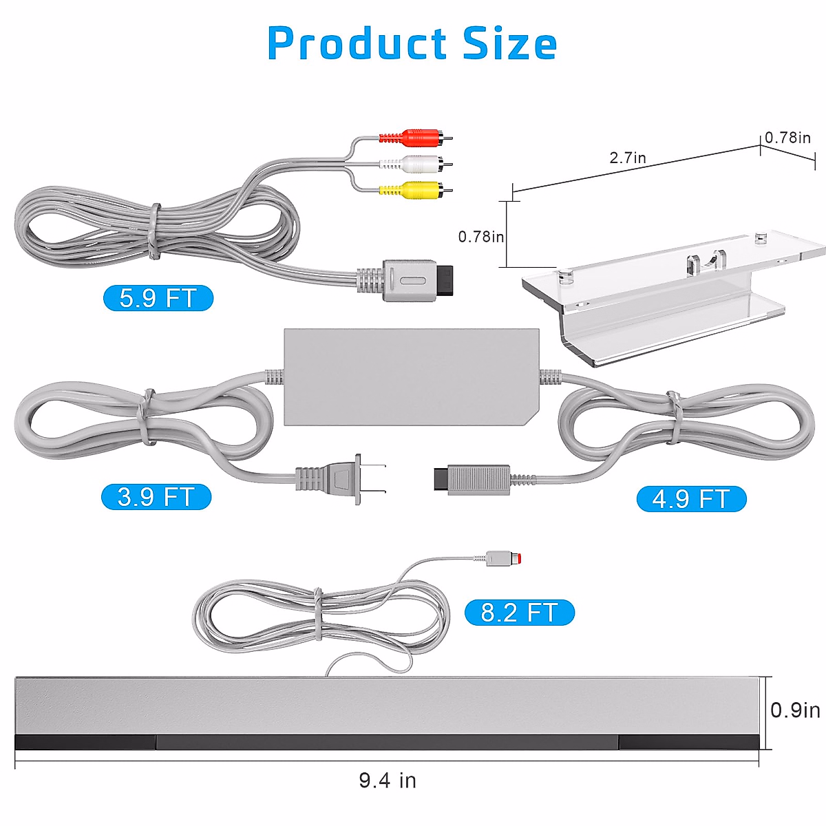 LA NREUCETS 3 in 1 Wii Wired Motion Sensor Bar + AC Power Supply Adapter Cord + Composite Audio Video Cable Compatible with Nintendo Wii (Not for Wii U)