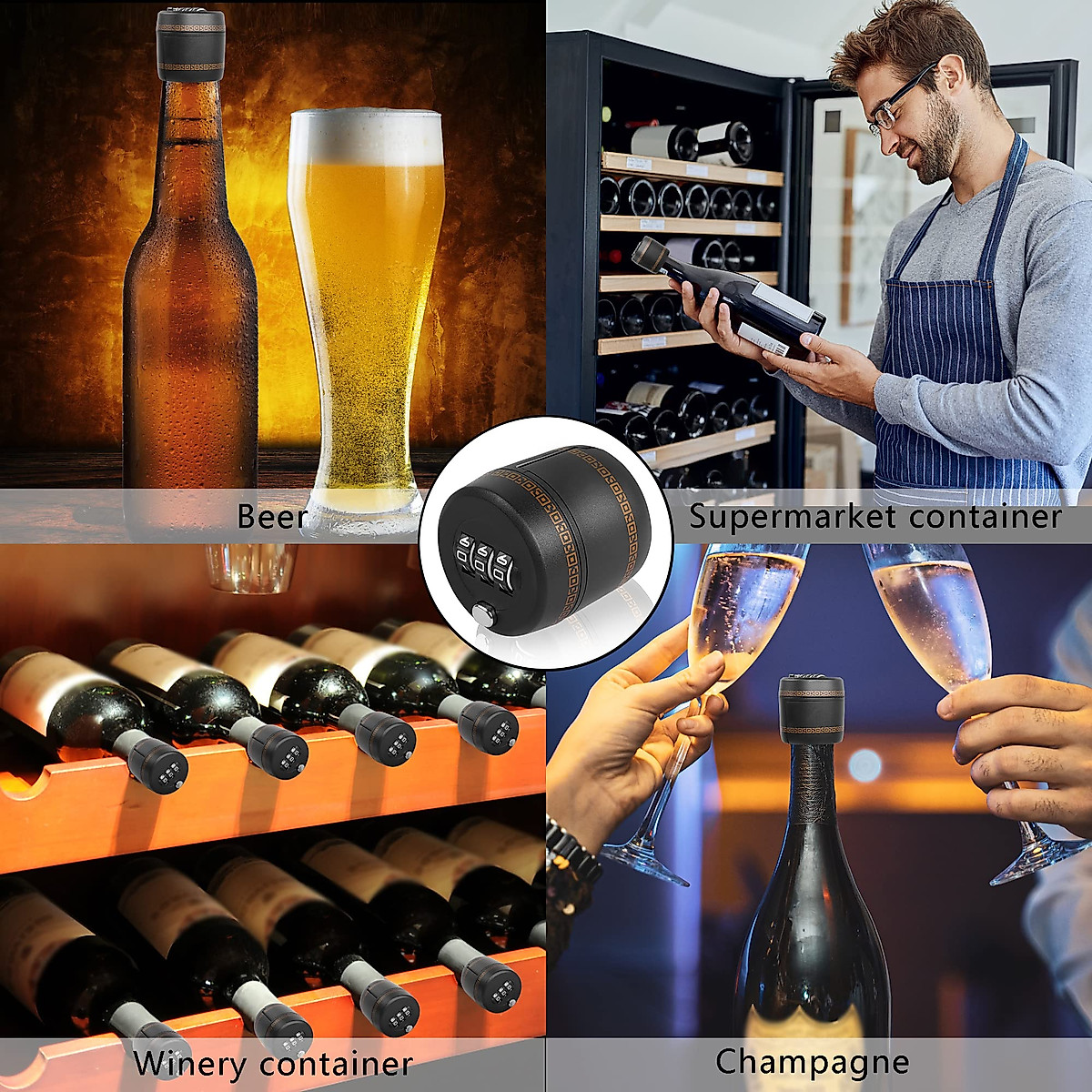 YAODHAOD Combination Lock for Wine, Drink Bottle Lock, Bottle Password Code Digital Lock, Reusable Wine Whiskey Bottle Top Stopper (Diameter of the Bottle Mouth Must Be Between 26mm to 28mm)