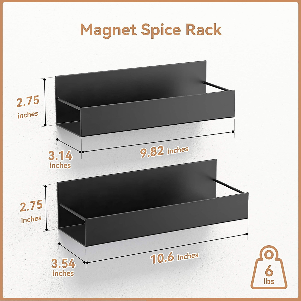 Boswillon 2 Pack Magnetic Spice Rack for Refrigerator, Moveable Seasoning Spice Organizer for Fridge and Microwave Oven, Strong Magnet Metal Black Shelves for Kitchen Storage Organization - Black