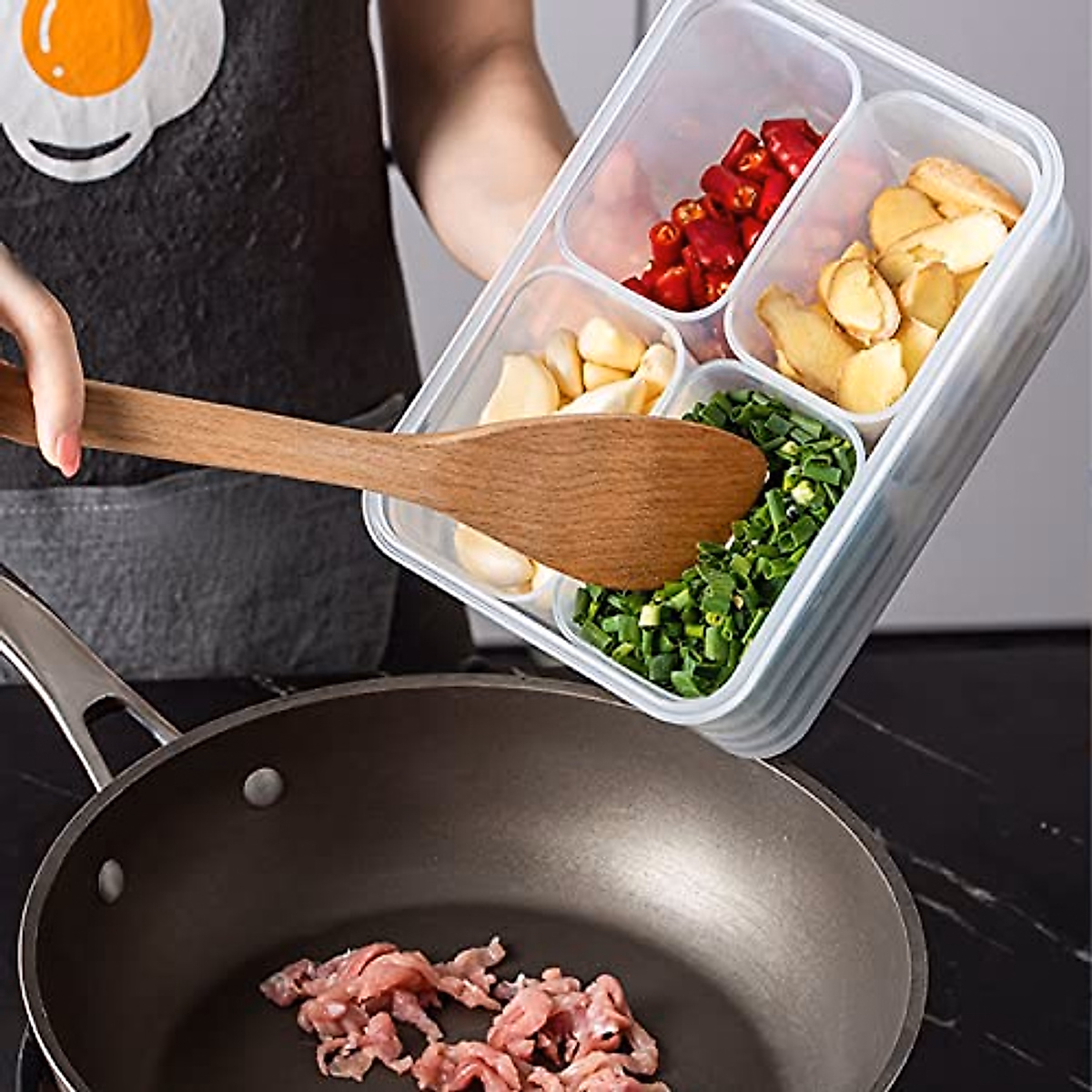 Generic Minimalist Multi-Compartment Food Storage Container with 4 Compartments, 22x14.5x10cm/8.66x5.7x3.93in, White, Portable, Airtight, Microwave, Dishwasher, Freezer Safe