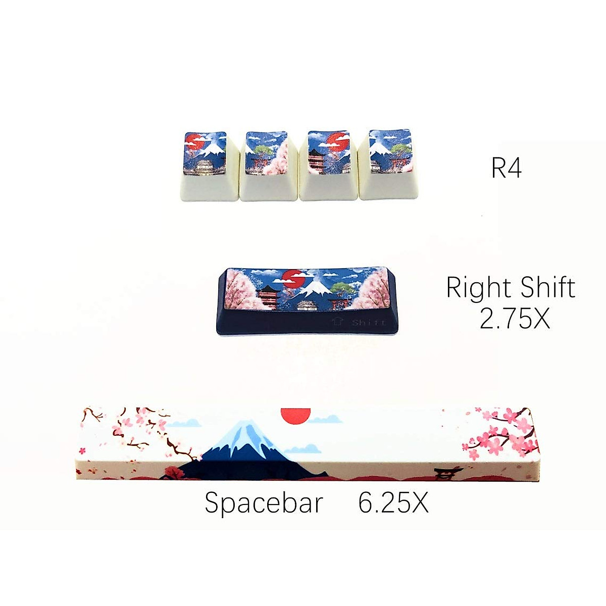 Mount Fuji Pink Sakura 6.25u Spacebar Keycap 2.75x Shift R4/ESC PBT Keyset Dye-Sublimation Artisan Switch OEM Profile for Cherry RGB MX Mechanical Gaming Keyboards (6.25x Spacebar Keycap)