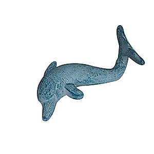 Hampton Nautical Decorative Cast Iron Dolphin Hook, 7", Light Blue Whitewashed
