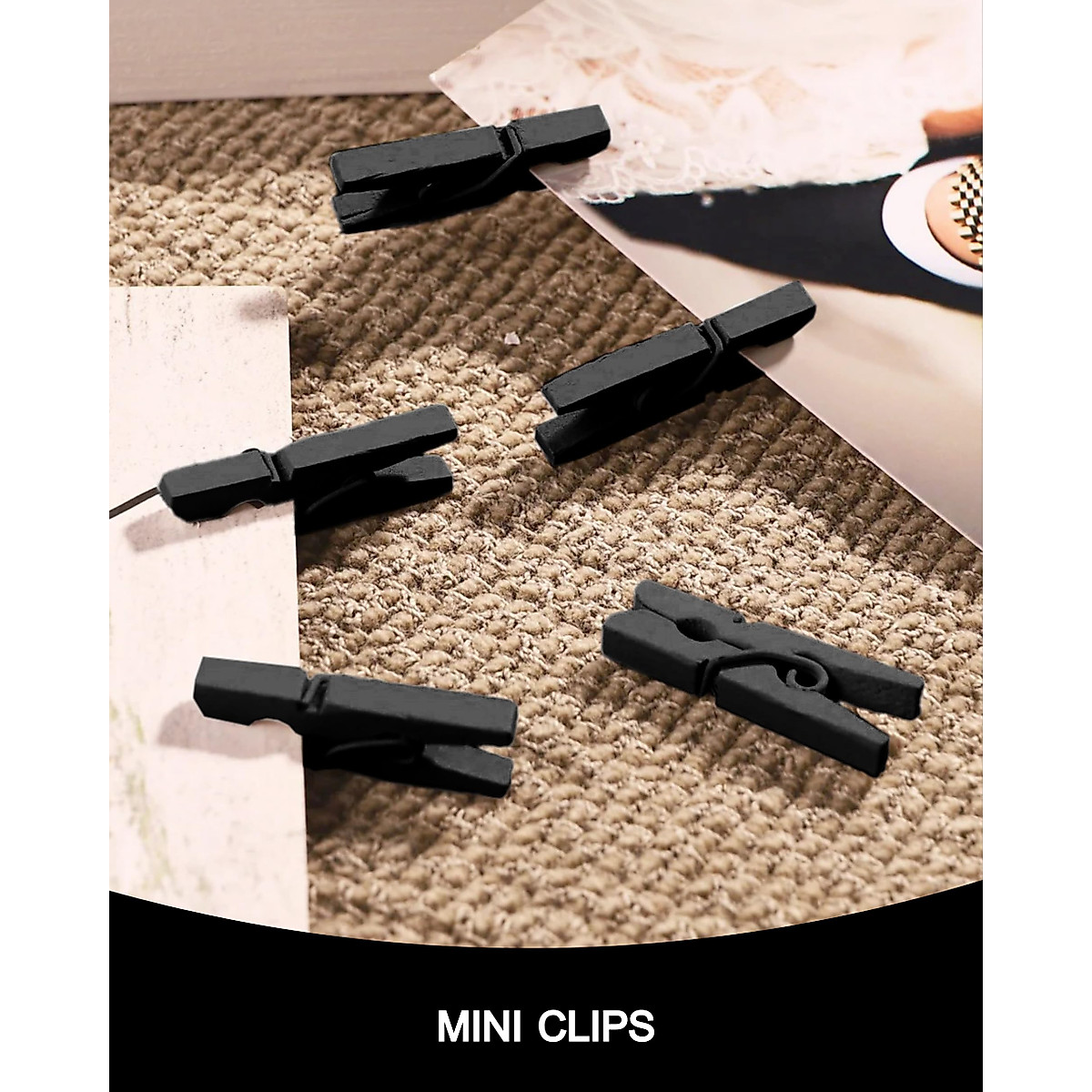 Mini Clothes Pins Wooden Clothespins for Photo 1 Inch 150 PCS Tiny Wood Clips Close Pins for Baby Clothing Hanging Classroom Crafts (Black)