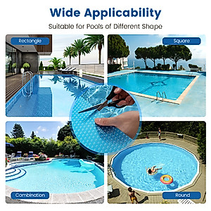 GYMAX Pool Cover, 16 FT x 32 FT 12-mil Solar Pool Cover with Carry Bag, Heat Retaining Rectangle Bubble Cover Floating Spa Blanket for Tub, In-Ground & Above Ground Swimming Pools (Blue)