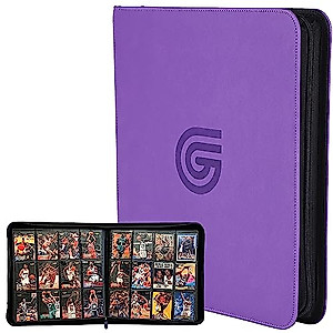 Premium Trading Card Zipper Binder | 3 Sizes & 5 Colors | Secure Side Loading Pockets | Komodo Armor Exterior | Suede Interior by Guilt Free Gaming (12 Pocket, Purple)
