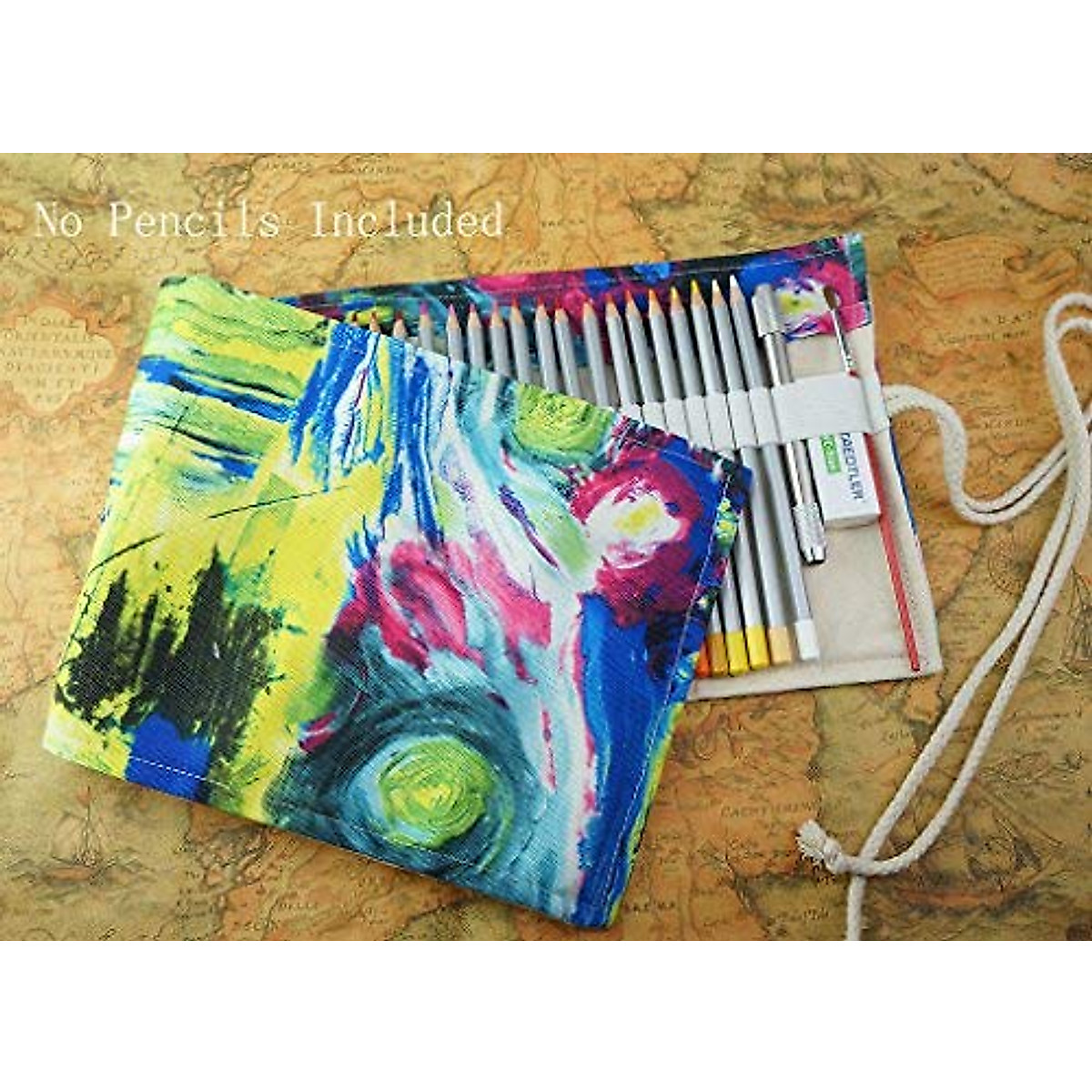 CreooGo Canvas Pencil Wrap, Pencils Roll Pouch Case Hold for 48 Colored Pencils (Pencils NOT Included)-Paniting,48 Holes