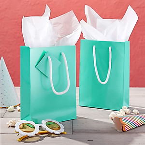 BLUE PANDA Small Teal Party Favor Gift Bags with Handles, Tissue Paper (5.5 x 7.9 In, 20 Pack)