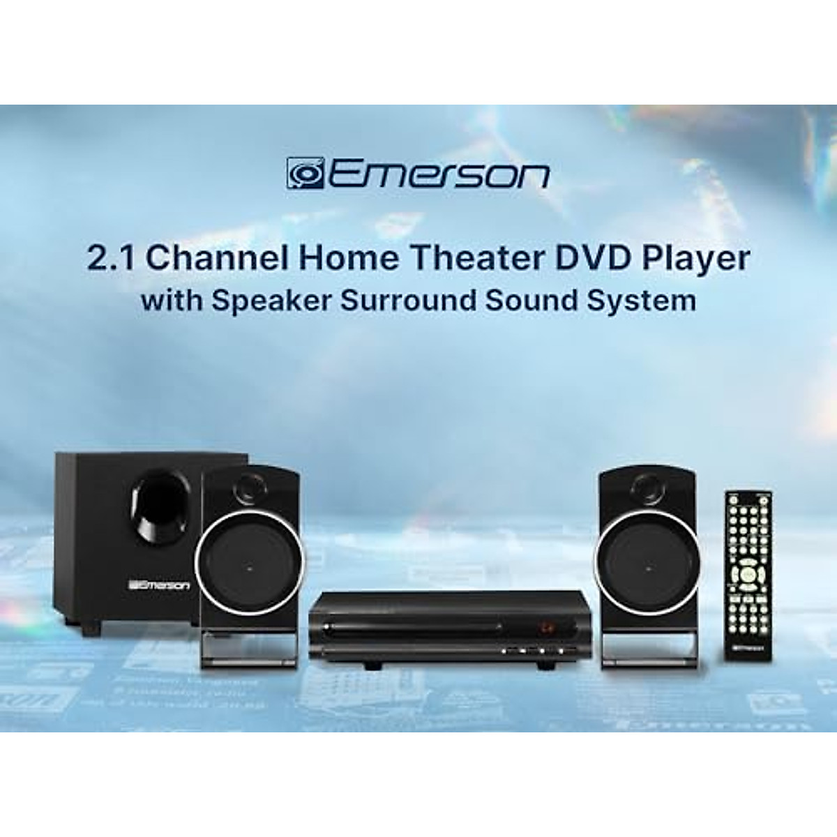 Emerson ED-8050 2.1 Channel Home Theater DVD Player and Surround Sound System with Subwoofer, HDMI Output, USB Playback, and Dual Speakers – Ideal for Immersive Movie and Music Experience