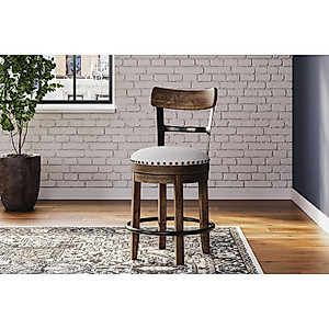 Signature Design by Ashley Valebeck Rustic Farmhouse 24.5” Counter Height Swivel Bar Stool, Brown