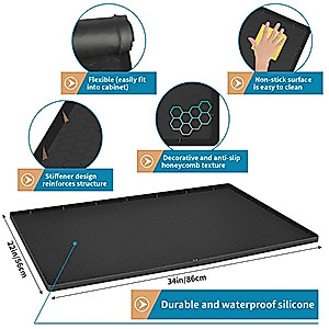 Sanbege Under Sink Mat Liner 34" x 22", Kitchen Cabinet Protector Tray with Drain Hole, Multipurpose Silicone Waterproof Mat for 36" Cabinet or Crafting, Pet Bowls, Floor Organization (Black)