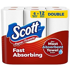 Scott Paper Towels, Choose-A-Sheet, 6 Double Rolls = 12 Regular Rolls (100 Sheets Per Roll)