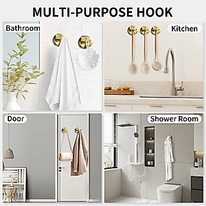 4PCS 2024 New Suction Cup Hooks for Shower,Luxe Hold No-Drill Stainless Waterproof Suction Cup Hooks for Hanging up to 15lbs,Shower Hooks for Inside Shower for Bathroom,Mounting on Glass Doors-Gold