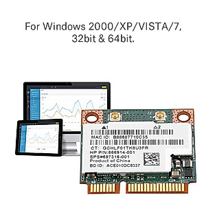Mini PC-E Wireless Network Card,Bluetooth 4.0 300Mbps 2.4 and 5 GHz Dual-Band PCI-E Wireless LAN Card,Suitable for Broadcom BCM943228HMB,Suitable for Windows 2000/XP/VISTA/7