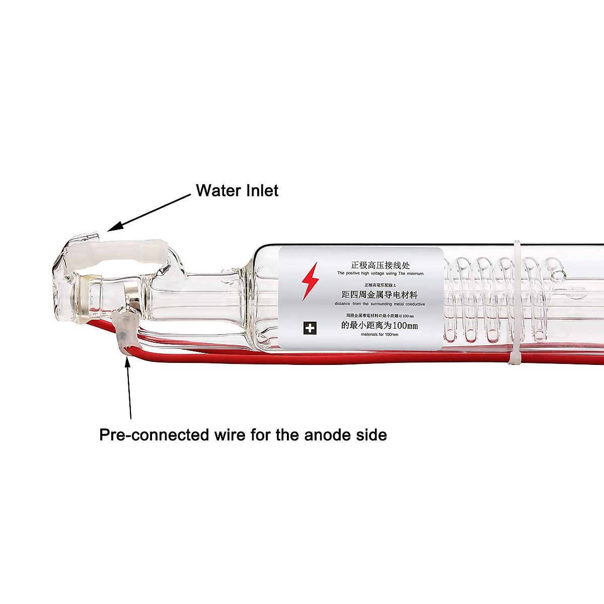 TEN-HIGH 50W CO2 Laser Tube 800mm D50mm, Wires Preconnected with Coating, for Laser Cutter Laser Engraving Cutting Machine